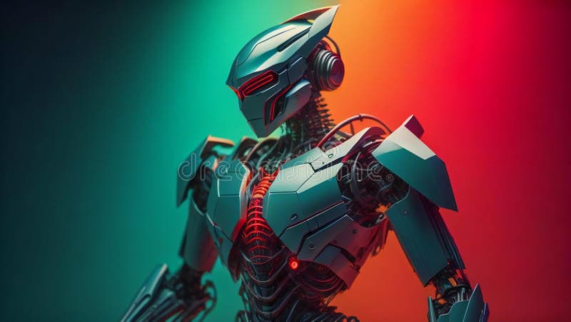Robot in Red and Green Neon Light. Generative Ai Stock Image - Image of ...