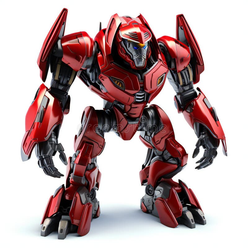 A Robot with a Red Helmet Isolated on White Background Stock ...