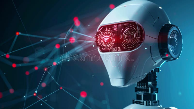 Robot with Red Light Emitting from Face Stock Image - Image of ...