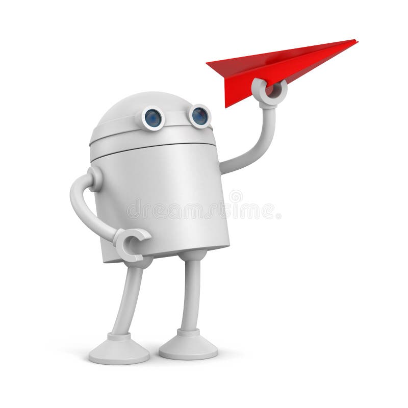 Robot with red paper plane stock illustration. Illustration of droid ...