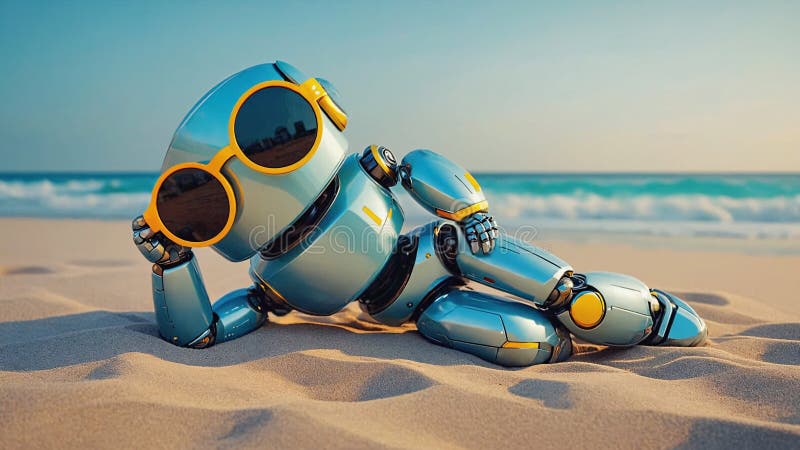 Robot Relaxes on the Beach Lying on Its Side during a Summer Vacation ...