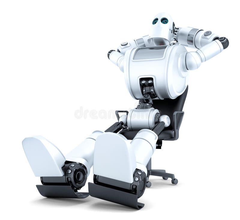 Robot Relaxing in Office Chair. . Contains Clipping Path Stock ...