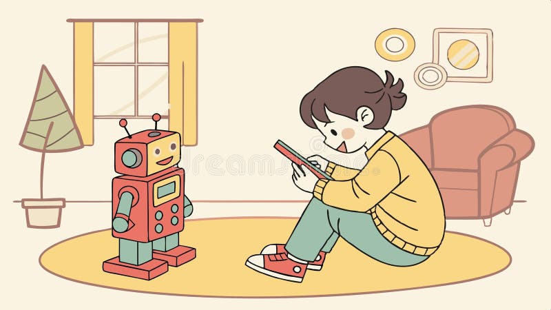 Robot Remote Control: Child Operating a Robot with Remote Control, Tech ...