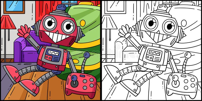 Robot and Remote Control Coloring Illustration Stock Vector ...
