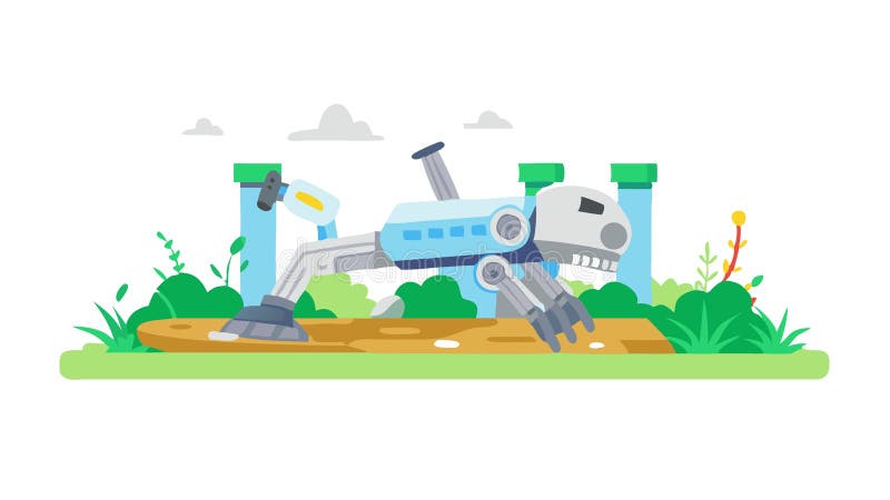 Robot Repairing Another Robot. AI Maintenance Efficiency. Vector Design ...