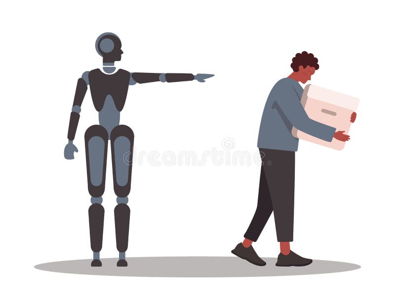 Robot Replace the Human in Office. Idea of Artificial Intelligence ...