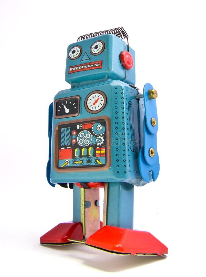 Retro robot on white stock image. Image of futuristic - 217884021