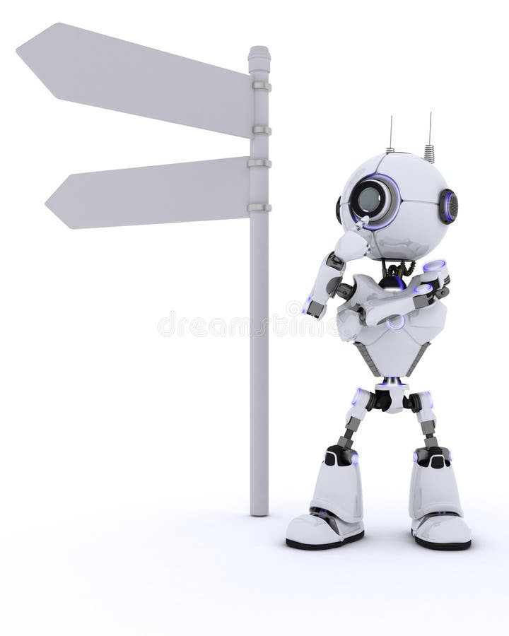 Robot at a signpost stock illustration. Illustration of futuristic ...