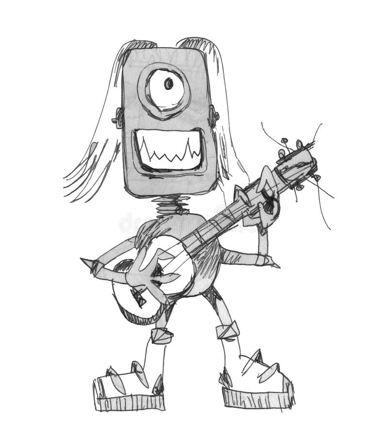 Robot Rock Musician.Robot Plays the Guitar.Ink Drawing. Stock ...