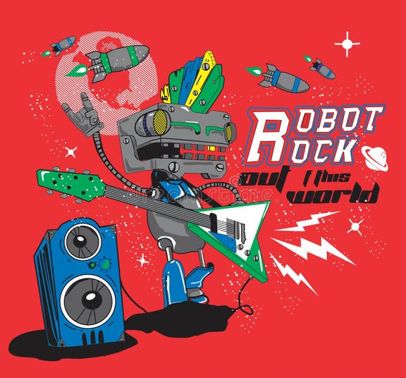 Robot Rock T Shirt Print Vector Stock Vector - Illustration of font ...