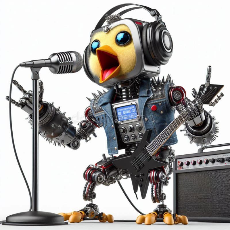 Robot Rocker Chick 3D Render on White Background Stock Illustration ...