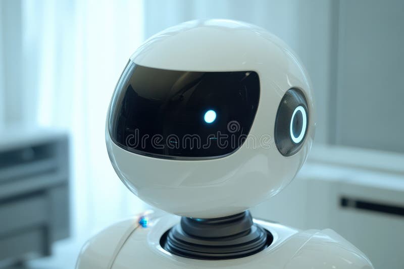 Robot with a Round Head and Smooth Surface Interacting in a Modern ...