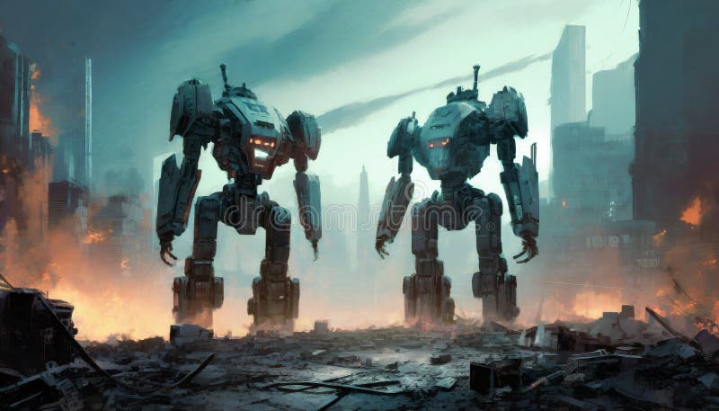 Robot in the Ruins of the City after the Apocalypse Stock Illustration ...