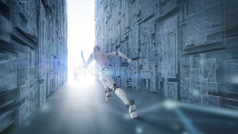 Robot Running through Tunnel for Future Stock Illustration ...
