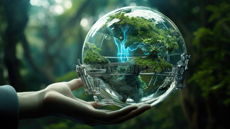 In the Robot S Hand, an Earth Crystal Glass Globe and Tree Symbolize ...