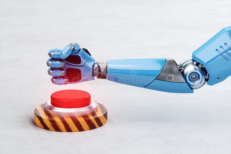 A Robot S Hand Presses a Red Button, Close-up, Light Background ...