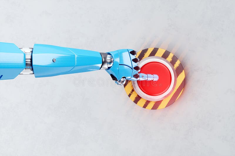 A Robot S Hand Presses a Red Button, Close-up, Light Background ...