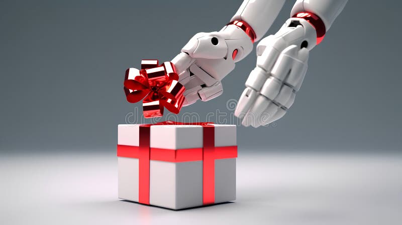 The Robot S Hands are Holding a Gift Box with a Red Bow ...