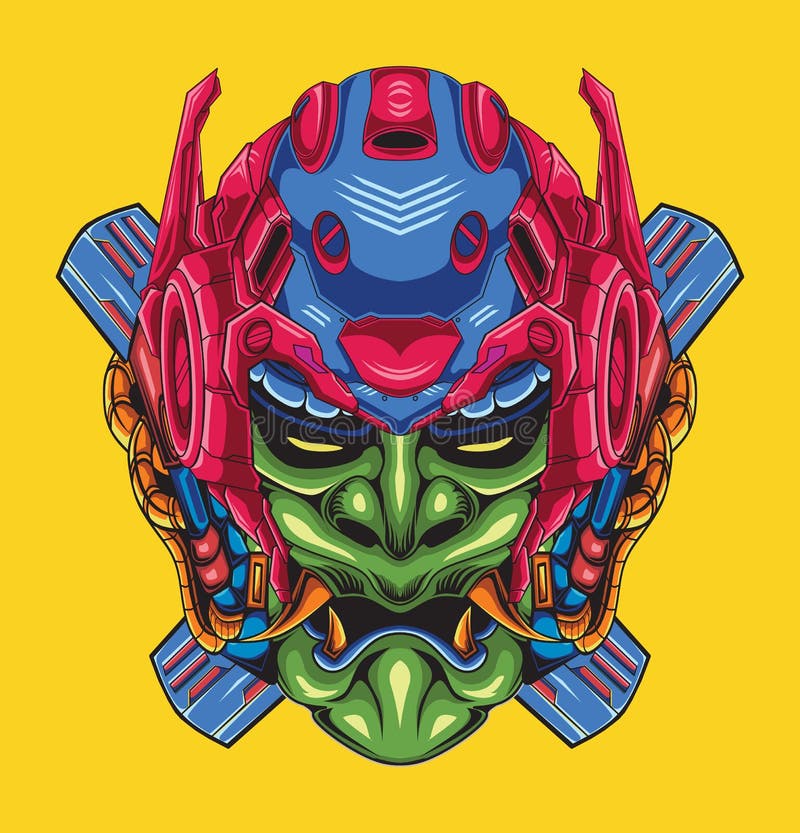 Robot Samurai Head Vector Illustration Stock Vector - Illustration of ...