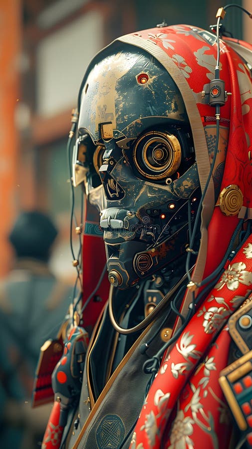 Cyber Samurai in Traditional Armor with Futuristic Enhancements Stock ...