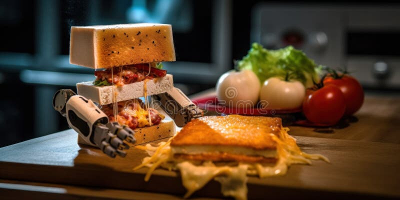 A Robot Sandwich Sitting on Top of a Wooden Cutting Board. Generative ...