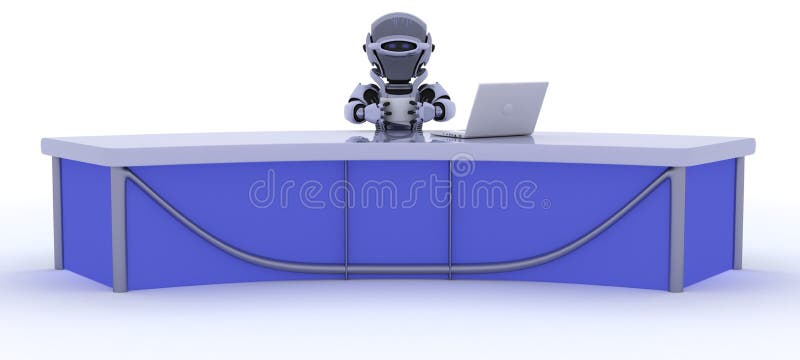 Robot Sat at a Desk Reporting the News Stock Illustration ...