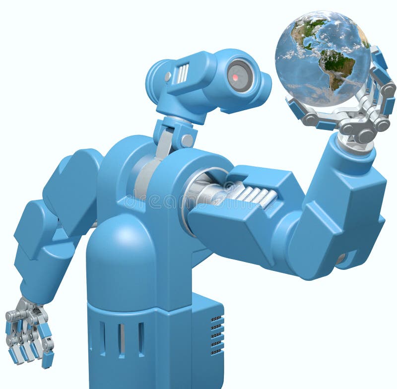Robot Science Technology Hand Holds Earth Globe Stock Illustration ...