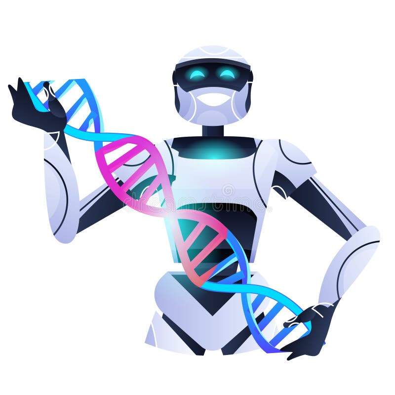 Robot Scientist Holding DNA Spiral Robotic Researcher Making Experiment ...