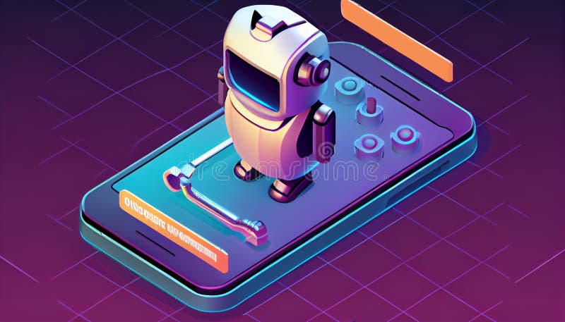 Robot in Screen of Smartphone. Concept of Chatbot with Artificial ...