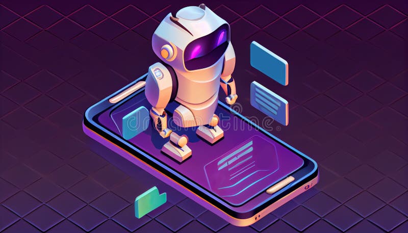 Robot in Screen of Smartphone. Concept of Chatbot with Artificial ...