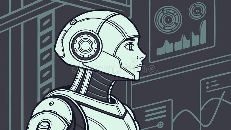 Robot with Screens, Futuristic Technology and AI Illustration Vector ...
