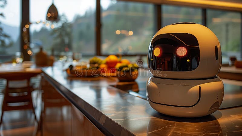 Robot Sitting on Kitchen Counter Stock Photo - Image of intelligence ...
