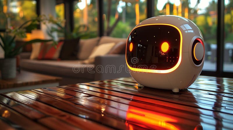 Robot Sitting on Table in Living Room Stock Photo - Image of home ...