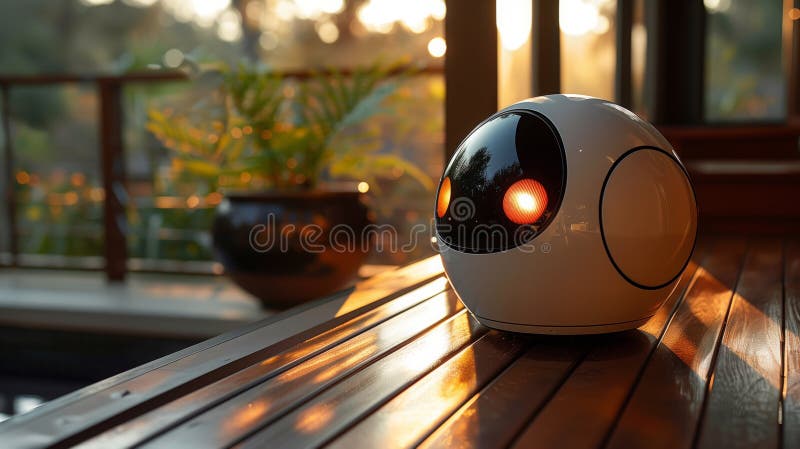 Robot Sitting on Wooden Deck Stock Photo - Image of humanoid, machine ...