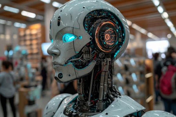 Robot is Seen at the Booth. a the Robot S Head is Showing a Huge ...