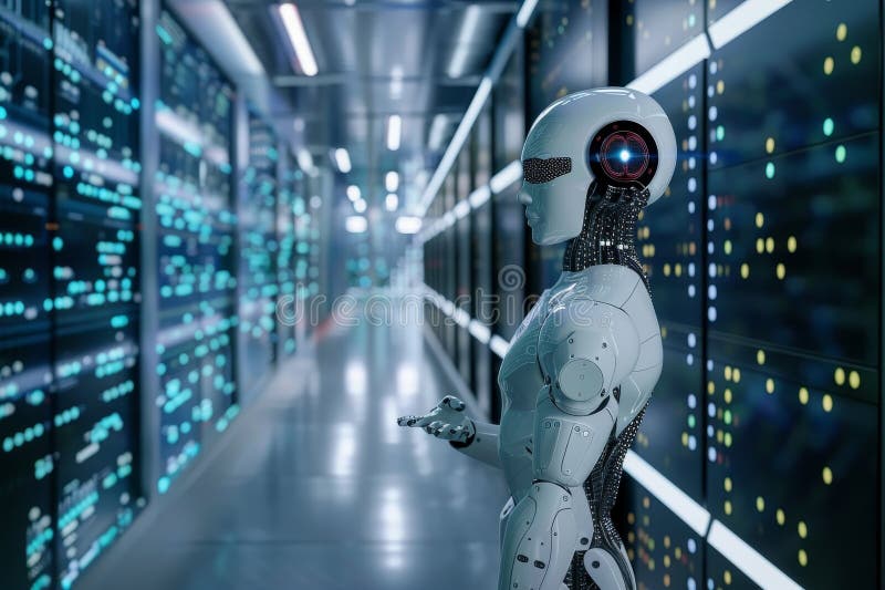 A Robot is Seen Standing Amidst the Servers in a Busy Data Center ...