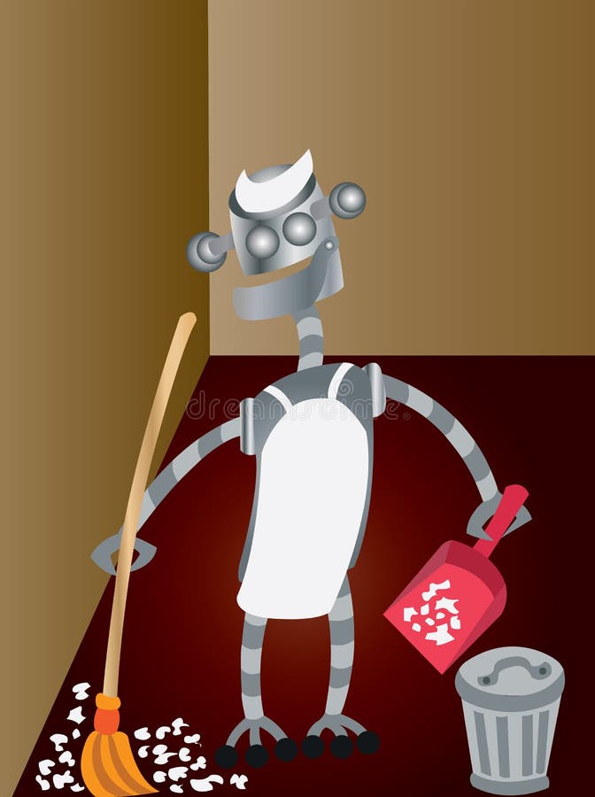 Robot servants 1 stock vector. Illustration of brooming - 93797883
