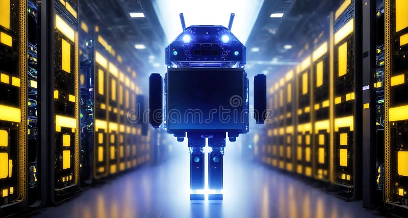 Robot in Server Room stock image. Image of robot, generated - 314513063