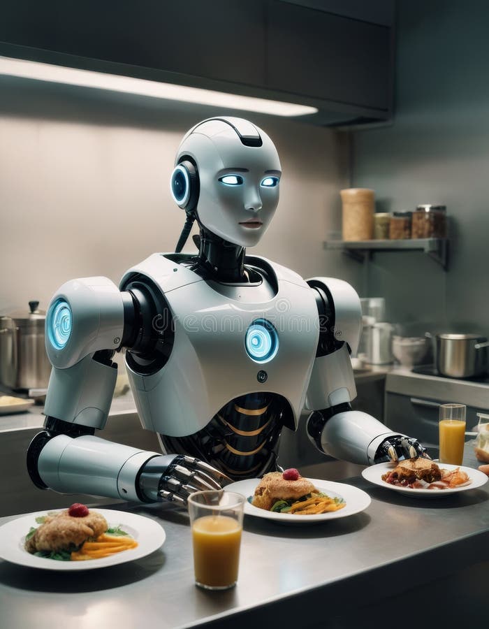 Robot Serving Breakfast in a Modern Kitchen Stock Image - Image of ...