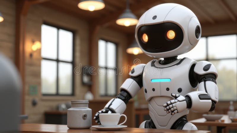 Robot Serving Coffee in a Cafe Stock Illustration - Illustration of ...
