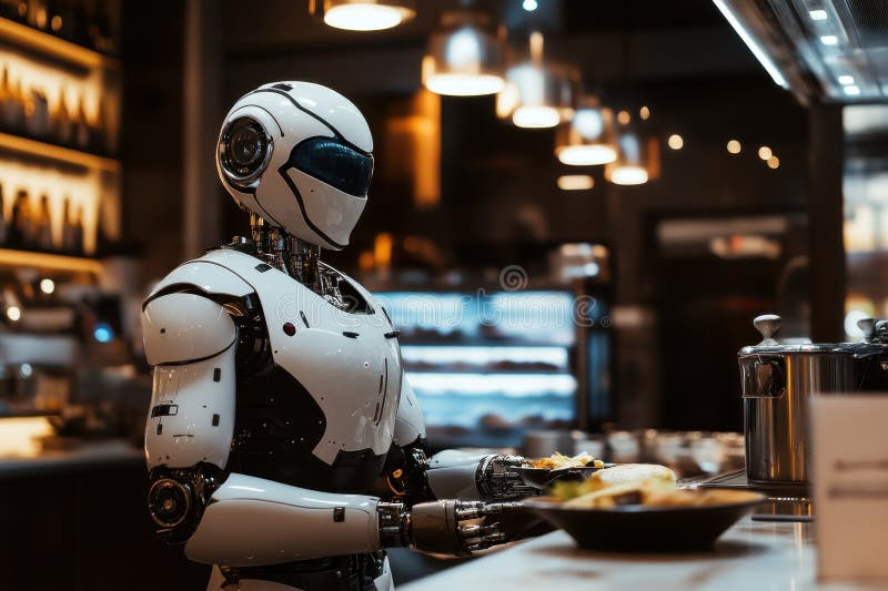 Robot Serving Food in a Modern Restaurant during Evening Hours Stock ...