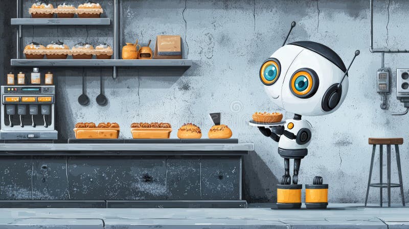 Robot Serving Pastry in a Bakery Setting Stock Illustration ...