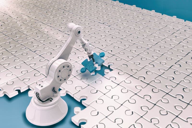 Robot Setting Up Jigsaw Puzzles 3d Stock Photo - Image of piece ...