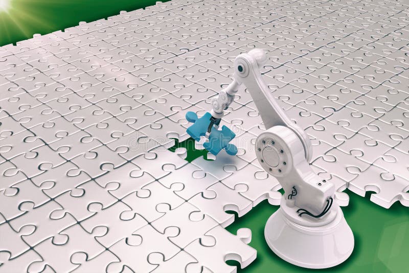 Robot setting up puzzle 3d stock photo. Image of innovation - 84449688