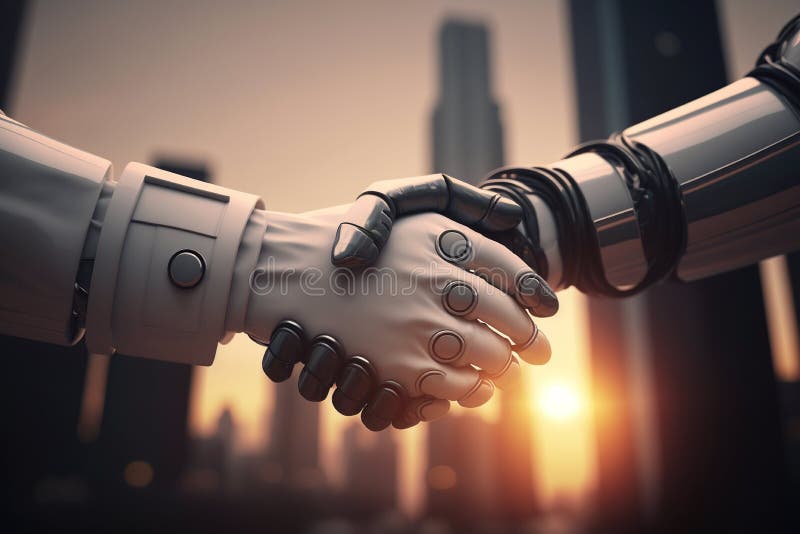 A Robot Shaking Hand Together after Deal and Agreement Together for ...