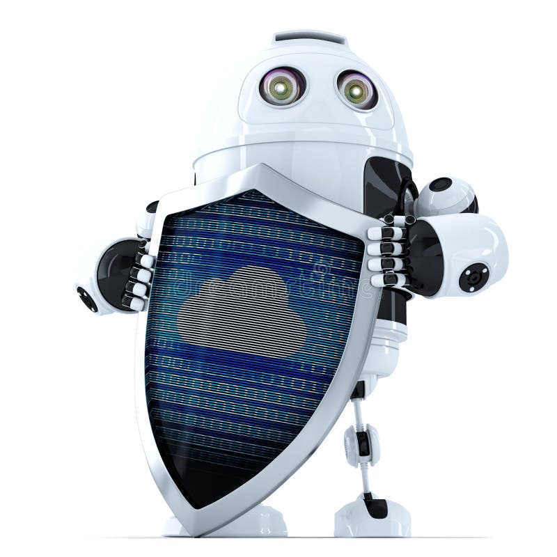 Robot with Shield. Cloud Security Concept. Isolated. Contains Clipping ...