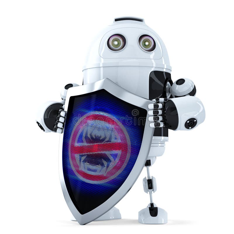 Robot with Shield. Virus Protection Concept. Isolated. Contains ...