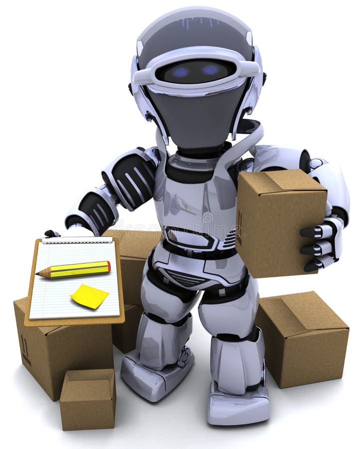 Robot with Shipping Boxes stock illustration. Illustration of cute ...