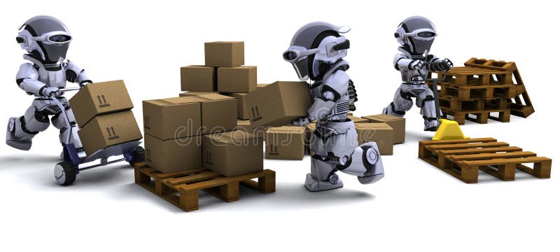 Robot with Shipping Boxes stock illustration. Illustration of package ...