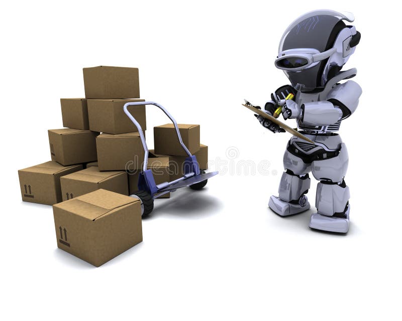 Robot with Shipping Boxes stock illustration. Illustration of cute ...